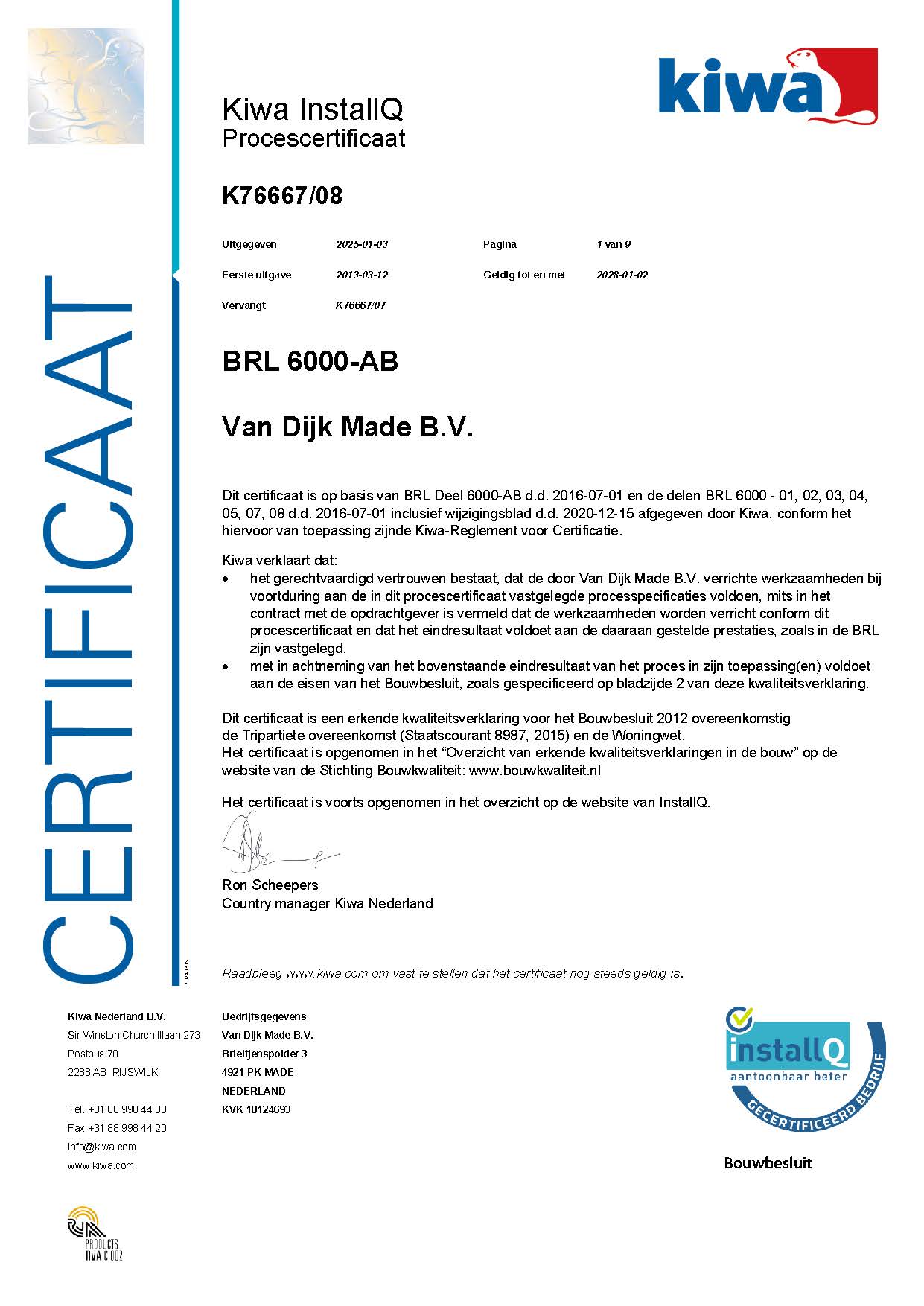 Certificaten - Van Dijk Made